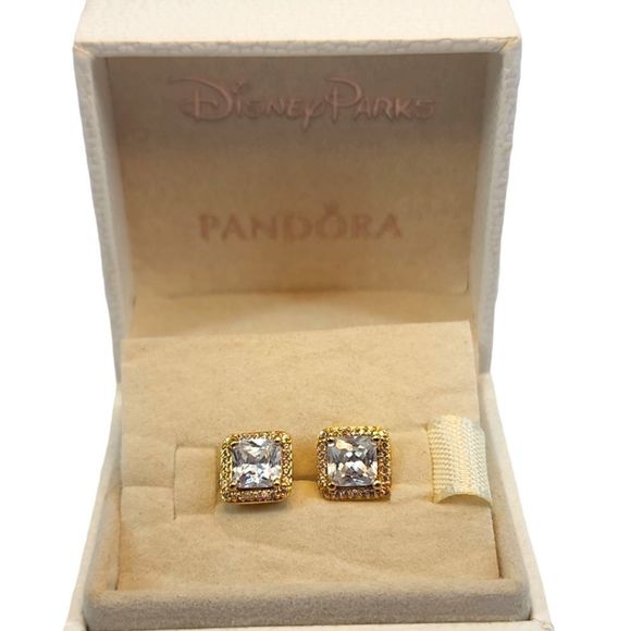 Pandora | Jewelry | Pandora Square Sparkle Halo 4k Gold G585 Ale Stud ...